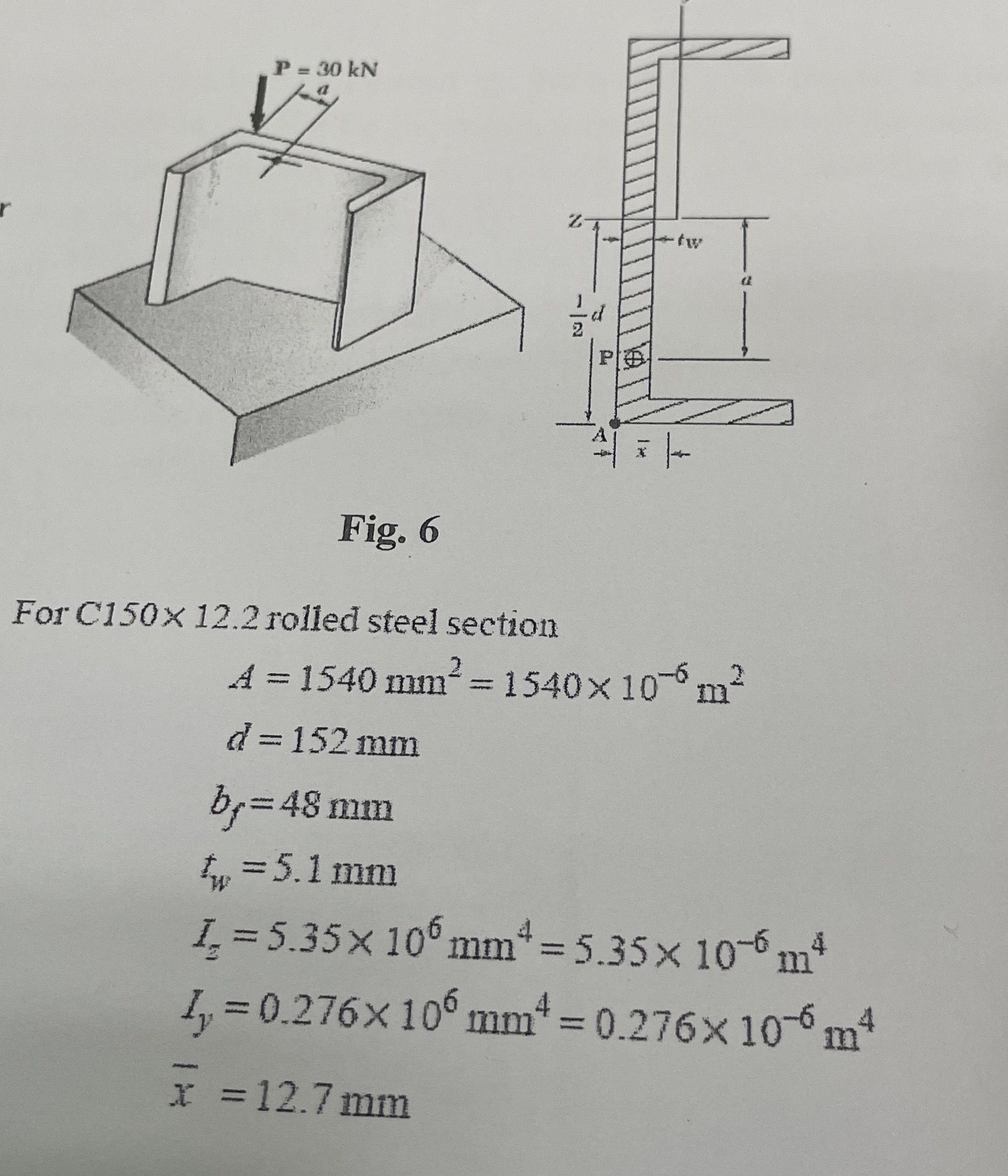 Solved Fig. 6For C150 ×12.2 ﻿rolled steel | Chegg.com