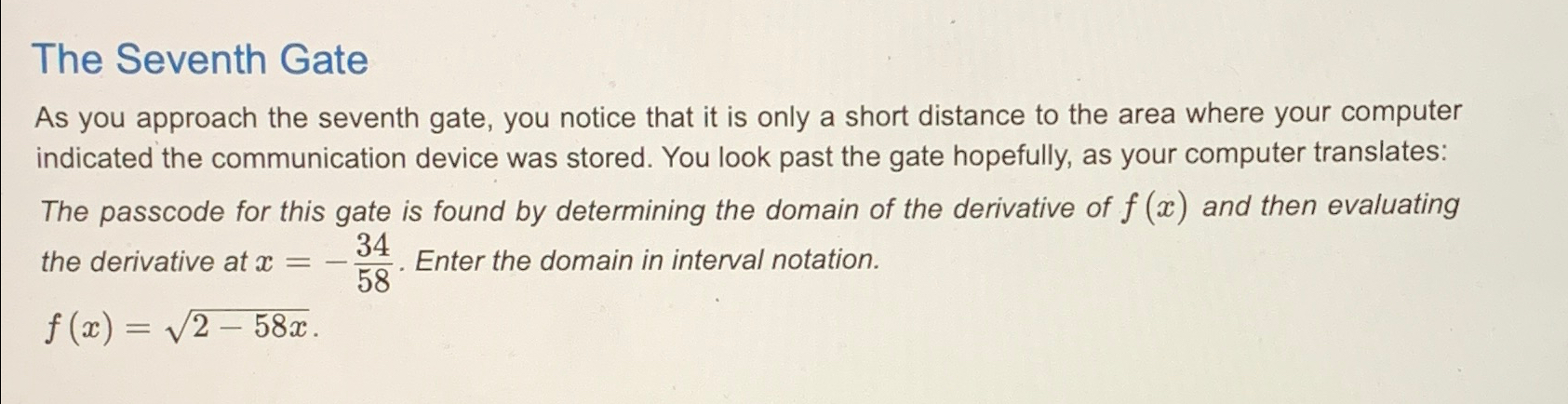 Solved The Seventh GateAs you approach the seventh gate, you | Chegg.com