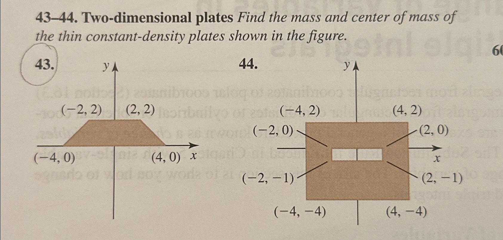 Solved 43-44. ﻿Two-dimensional plates Find the mass and | Chegg.com