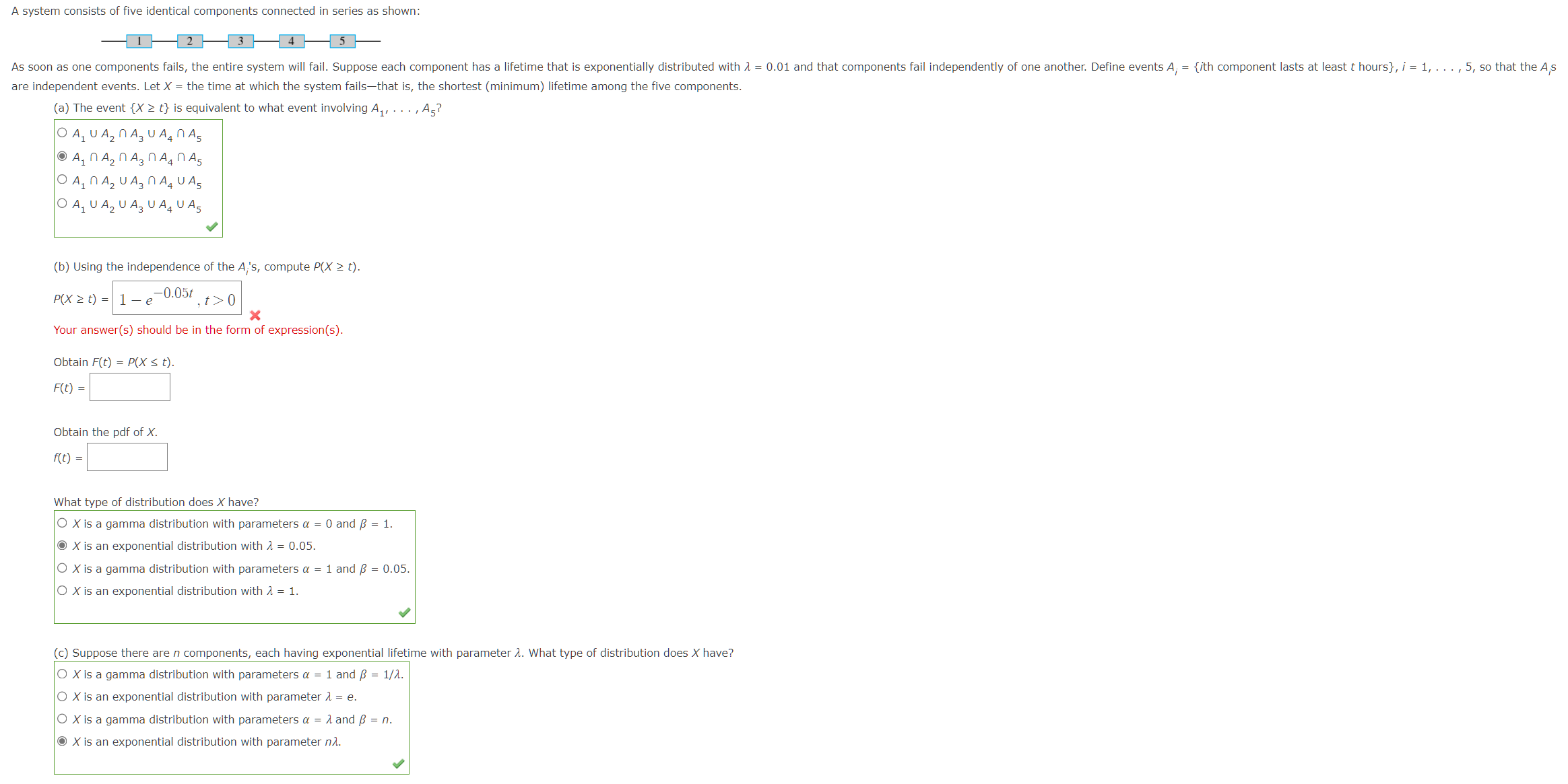 Solved are independent events. Let x= ﻿the time at which the | Chegg.com