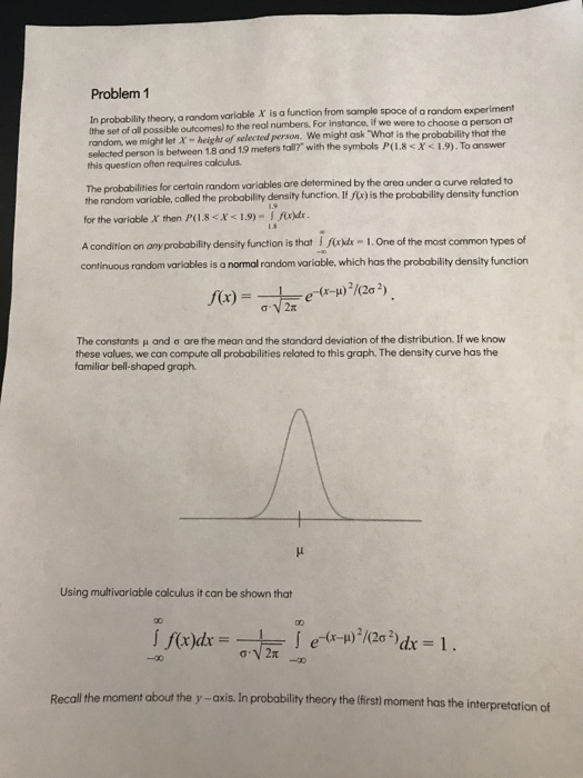 Solved Problem 1 In probability theory, a rondom variable X | Chegg.com