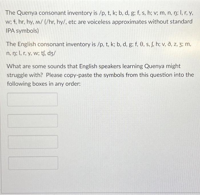 The Quenya consonant inventory is /p, t, k; b, d, g; | Chegg.com