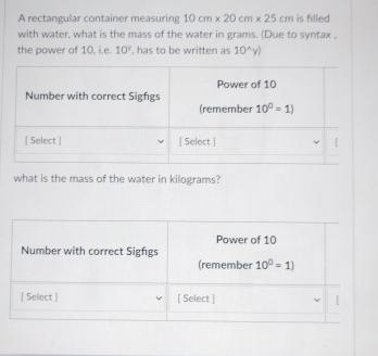 Solved A rectangular container measuring 10cm×20cm×2.5cm ﻿is | Chegg.com