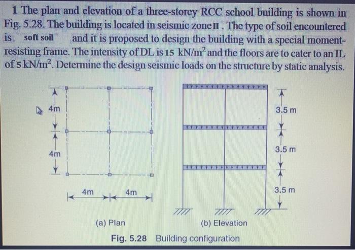 Solved 1 The plan and elevation of a three-storey RCC school | Chegg.com