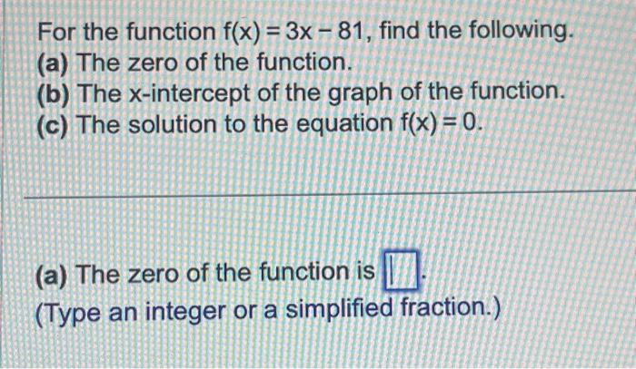 Solved For the function f(x)=3x−81, find the following. (a) | Chegg.com
