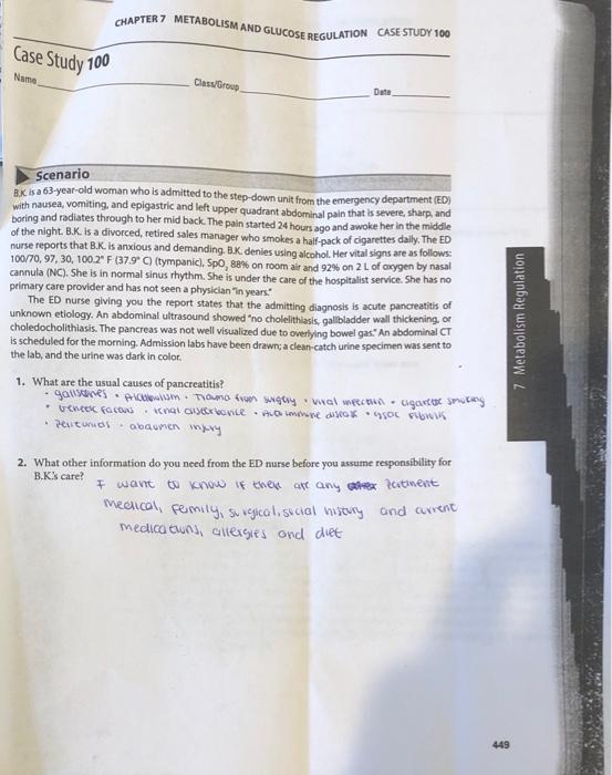Solved CHAPTER 7 METABOLISM AND GLUCOSE REGULATION CASE | Chegg.com
