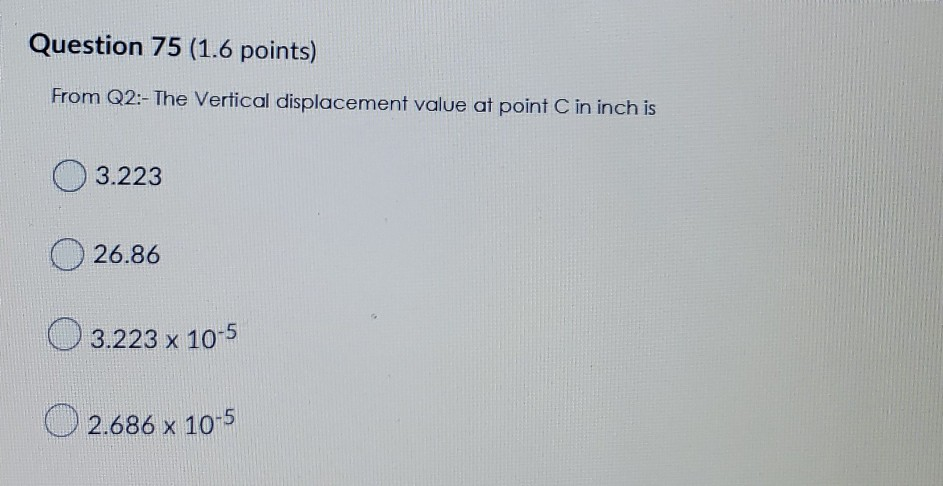 Solved Question 2: Determine the vertical displacement, in | Chegg.com