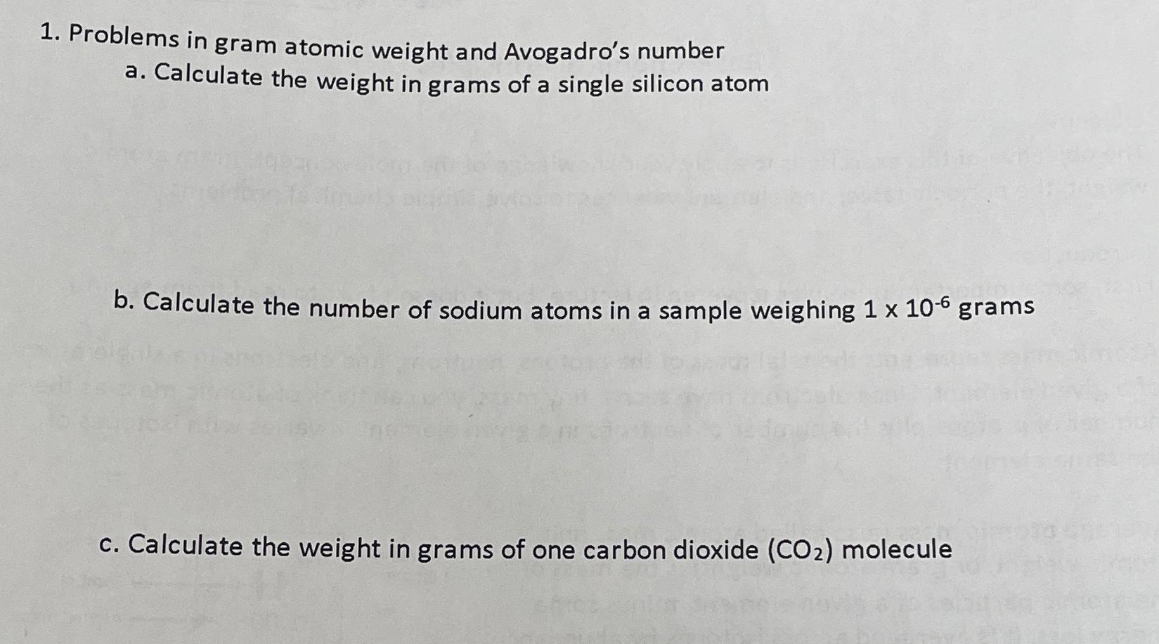 Solved Problems in gram atomic weight and Avogadro's | Chegg.com