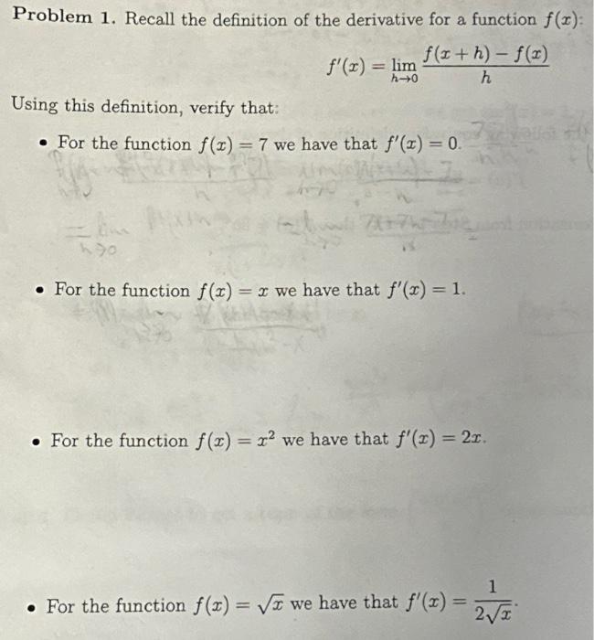 Solved Problem 1. Recall the definition of the derivative | Chegg.com