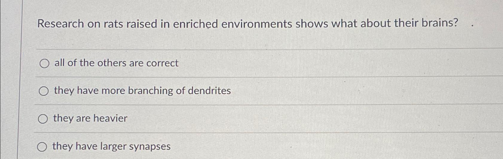 Solved Research on rats raised in enriched environments | Chegg.com