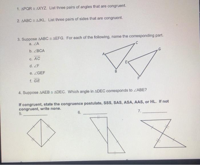 Solved 1. APQR = AXYZ. List three pairs of angles that are | Chegg.com