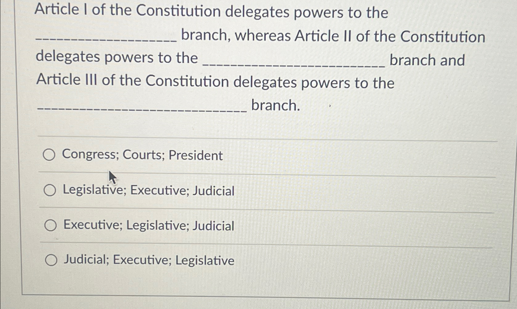 Solved Article I of the Constitution delegates powers to the | Chegg.com