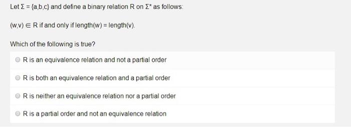 Solved Let Σ={a,b,c} and define a binary relation R on Σ∗ as | Chegg.com