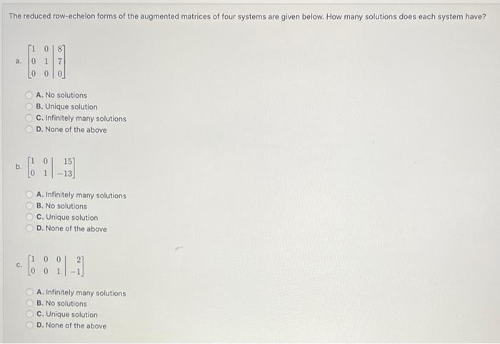 Solved The reduced row-echelon forms of the augmented | Chegg.com