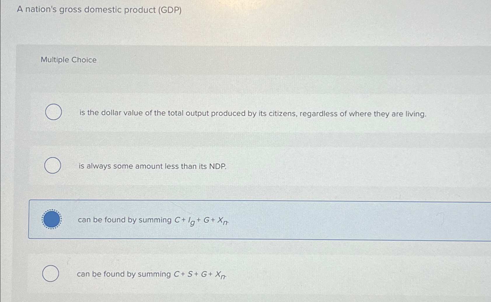 Solved A nation's gross domestic product (GDP)Multiple | Chegg.com