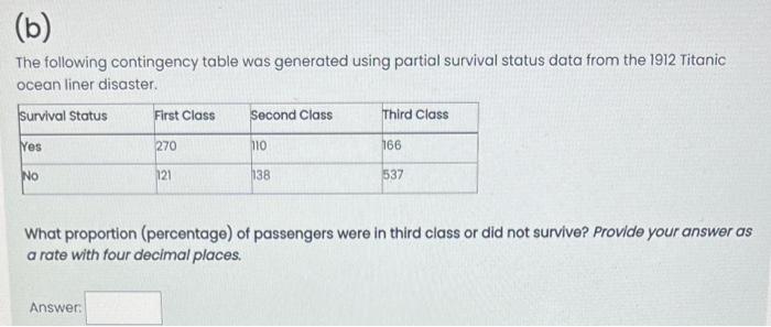 Solved The following contingency table was generated using | Chegg.com