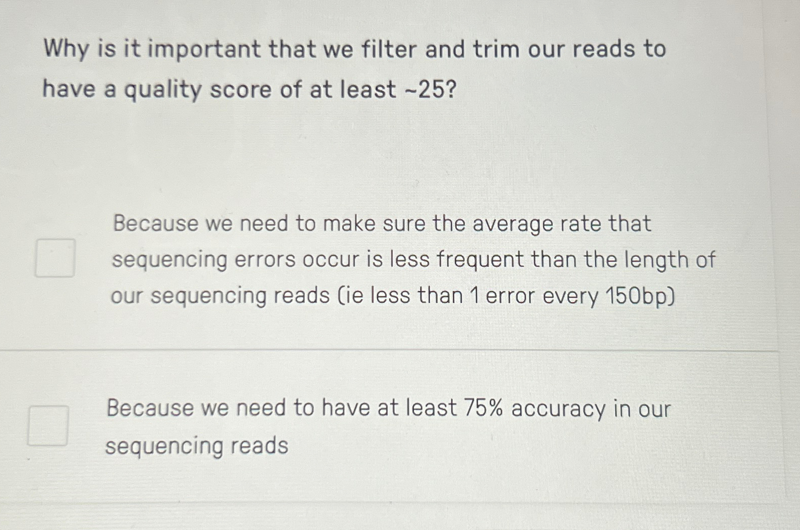 Solved Why is it important that we filter and trim our reads | Chegg.com