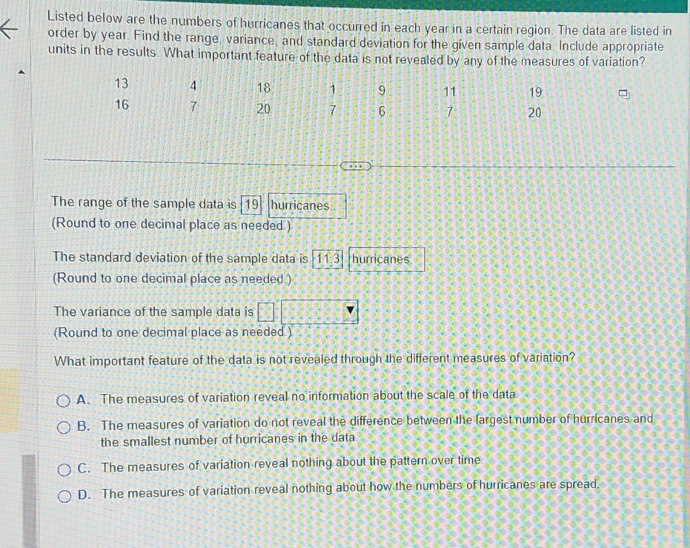 Solved Listed below are the numbers of hurricanes that | Chegg.com