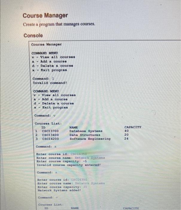 Solved Course Manager Create a program that manages | Chegg.com