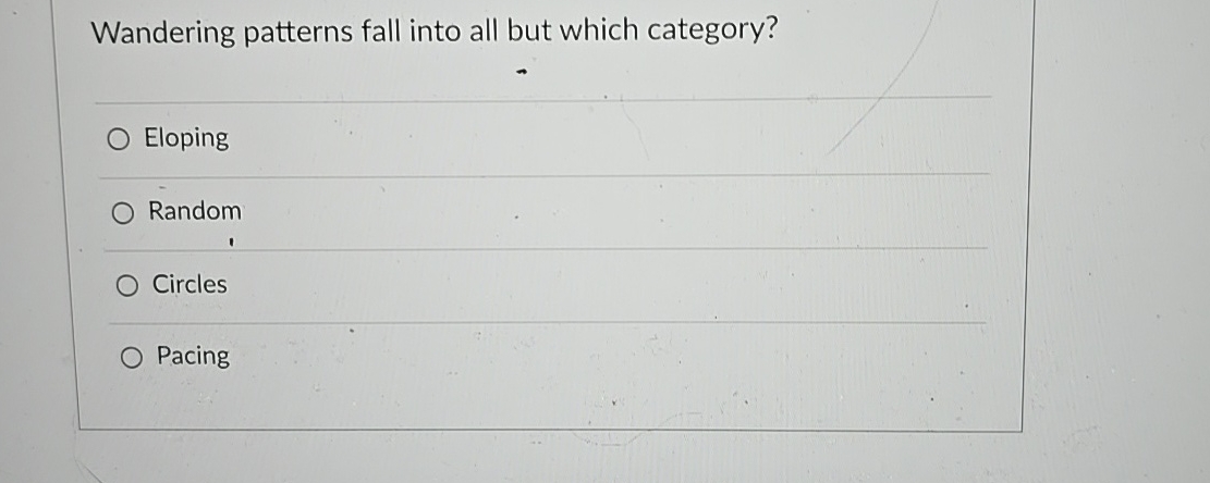 Solved Wandering patterns fall into all but which | Chegg.com