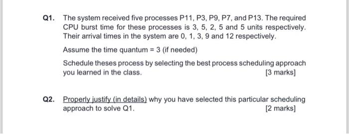 Solved Q1. The system received five processes P11,P3,P9,P7, | Chegg.com