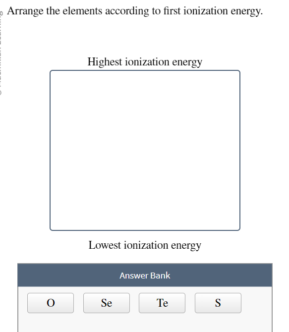 Solved Arrange the elements according to first ionization | Chegg.com