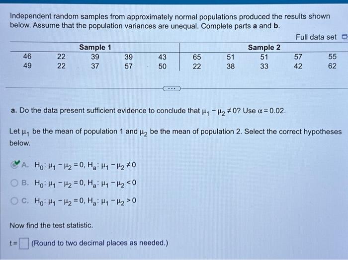 Solved Independent random samples from approximately normal | Chegg.com