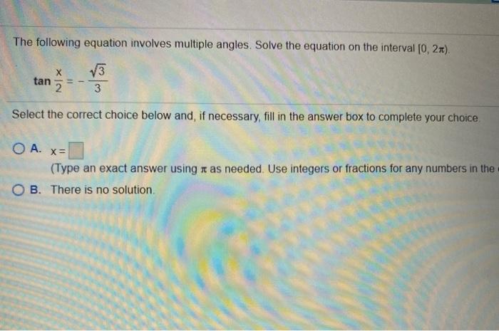 Solved The following equation involves multiple angles. | Chegg.com