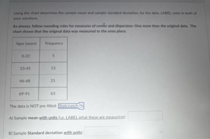 Solved Using the chart determine the sample mean and sample | Chegg.com