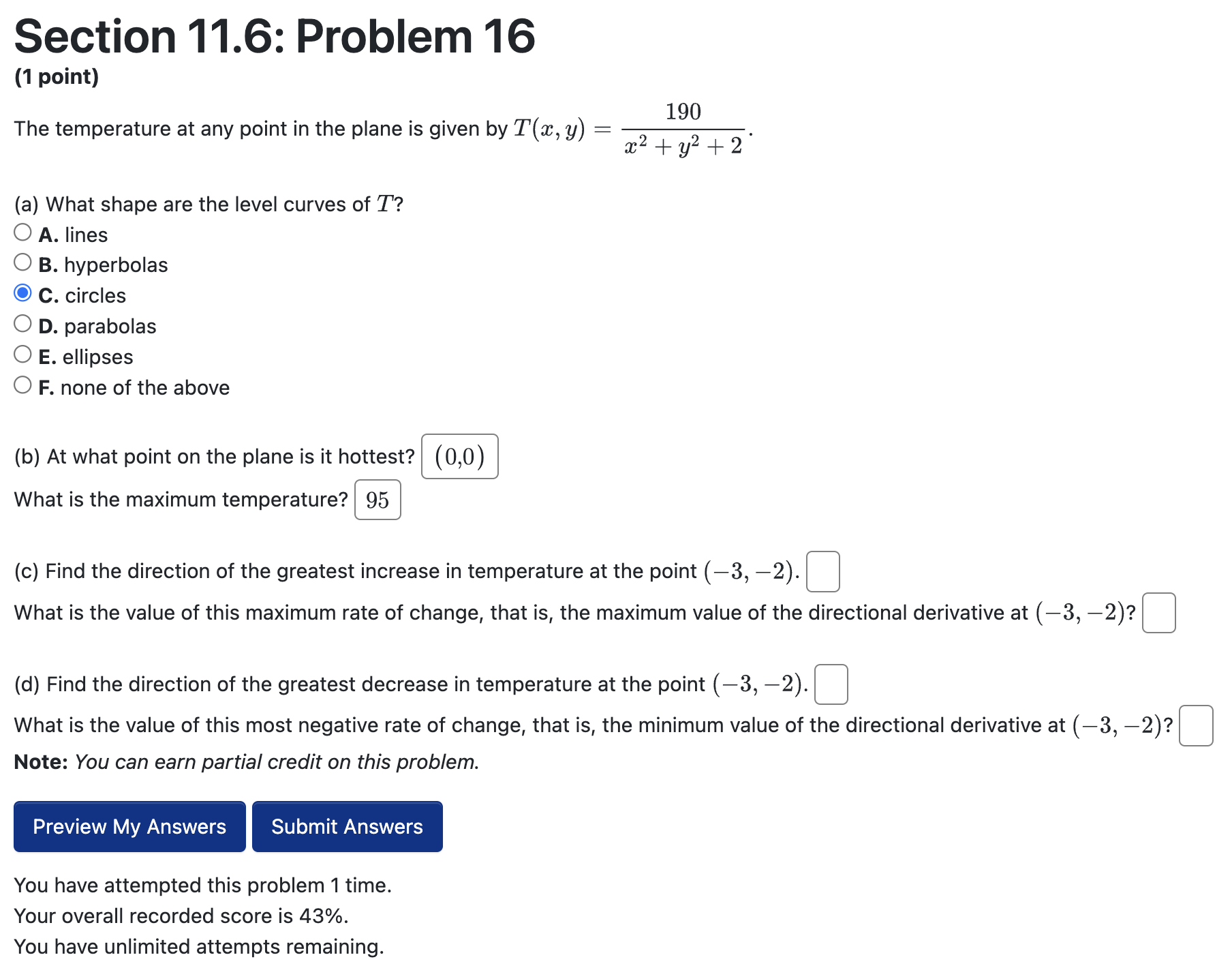 Solved Section 11.6: Problem 16(1 ﻿point)The temperature at | Chegg.com