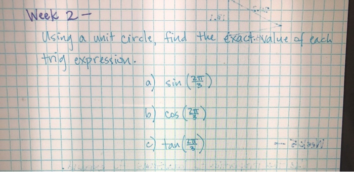 Solved 9: Week 2- Using a unit circle, find the exact value | Chegg.com