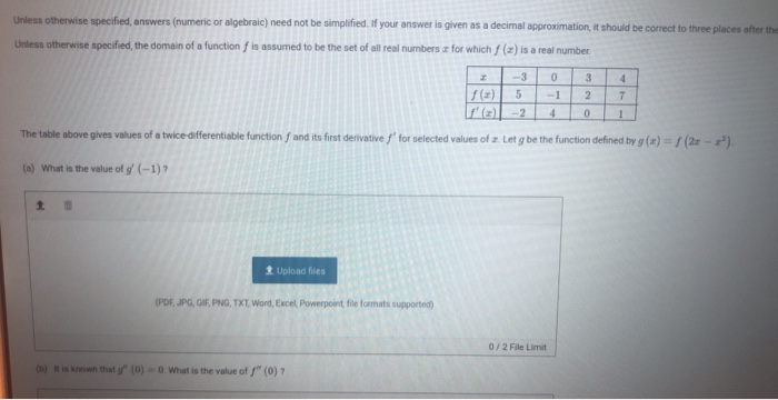 Solved Unless otherwise specified, answers (numeric or | Chegg.com