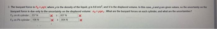 3. The buoyant force is FB=pgV, where ρ is the | Chegg.com