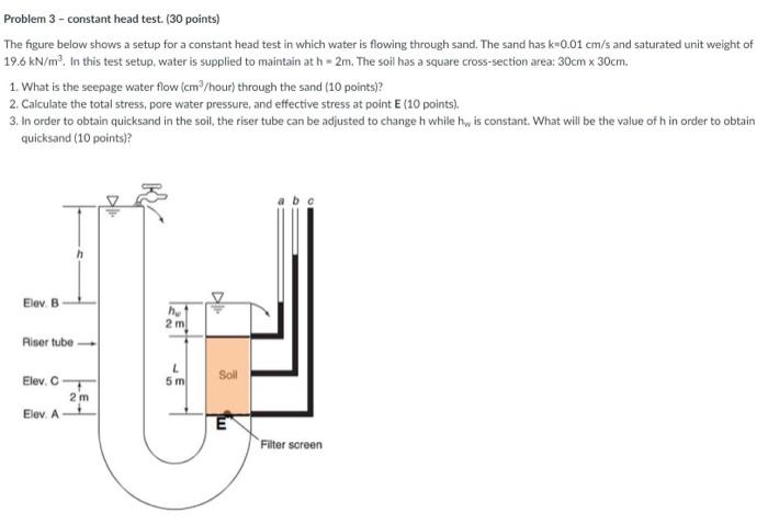 Solved Problem 3 - constant head test. (30 points) The | Chegg.com