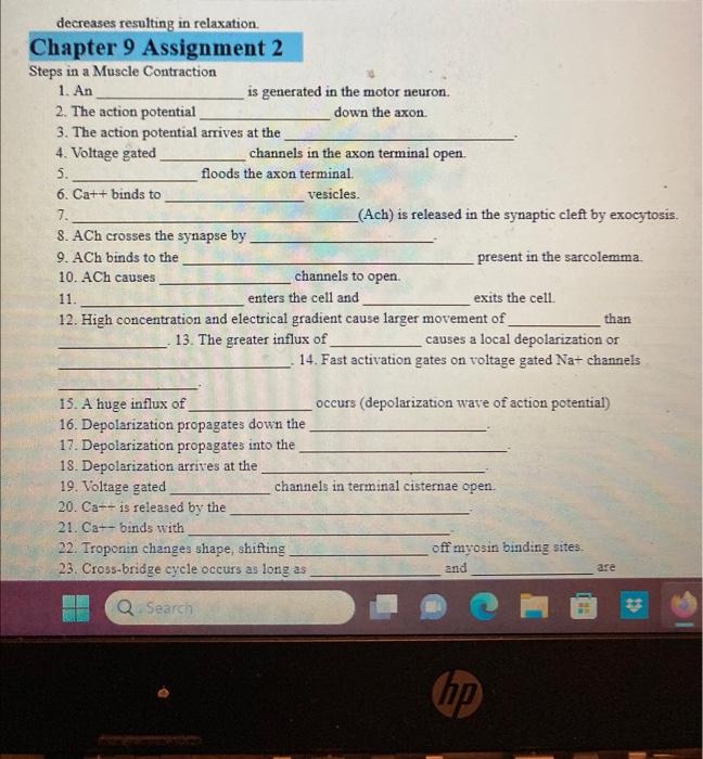 Solved Chapter 9 Assignment 2 steps in a Muscle Contraction | Chegg.com