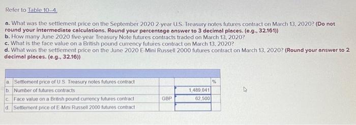 Solved Refer to Iable 10−4 a. What was the settlement price | Chegg.com