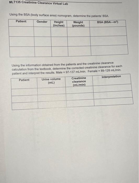 Using the BSA (body surface area) nomogram, determine | Chegg.com
