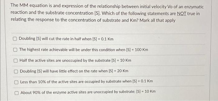Solved The MM equation is and expression of the relationship | Chegg.com