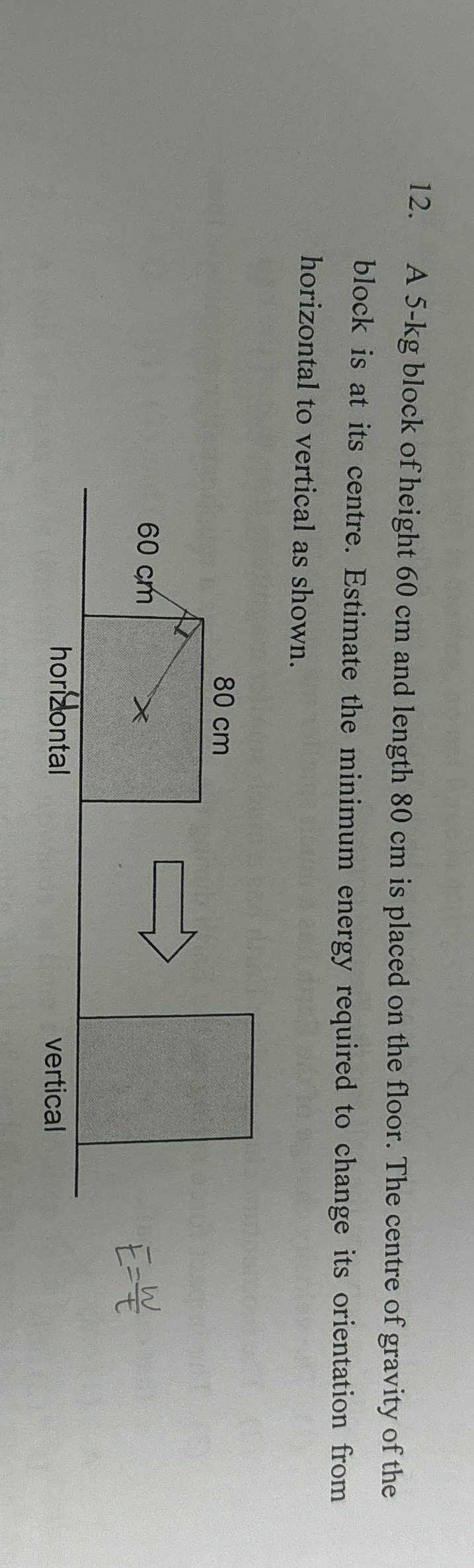 Solved A 5-kg ﻿block of height 60cm ﻿and length 80cm ﻿is | Chegg.com