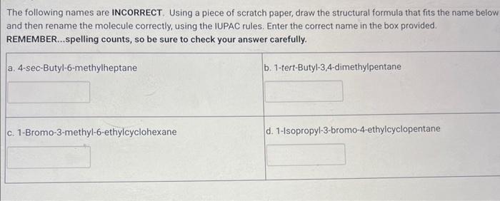 Solved The following names are INCORRECT. Using a piece of | Chegg.com