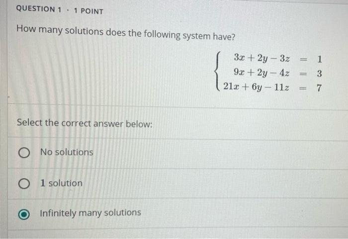 Solved QUESTION 1 1 POINT How many solutions does the | Chegg.com