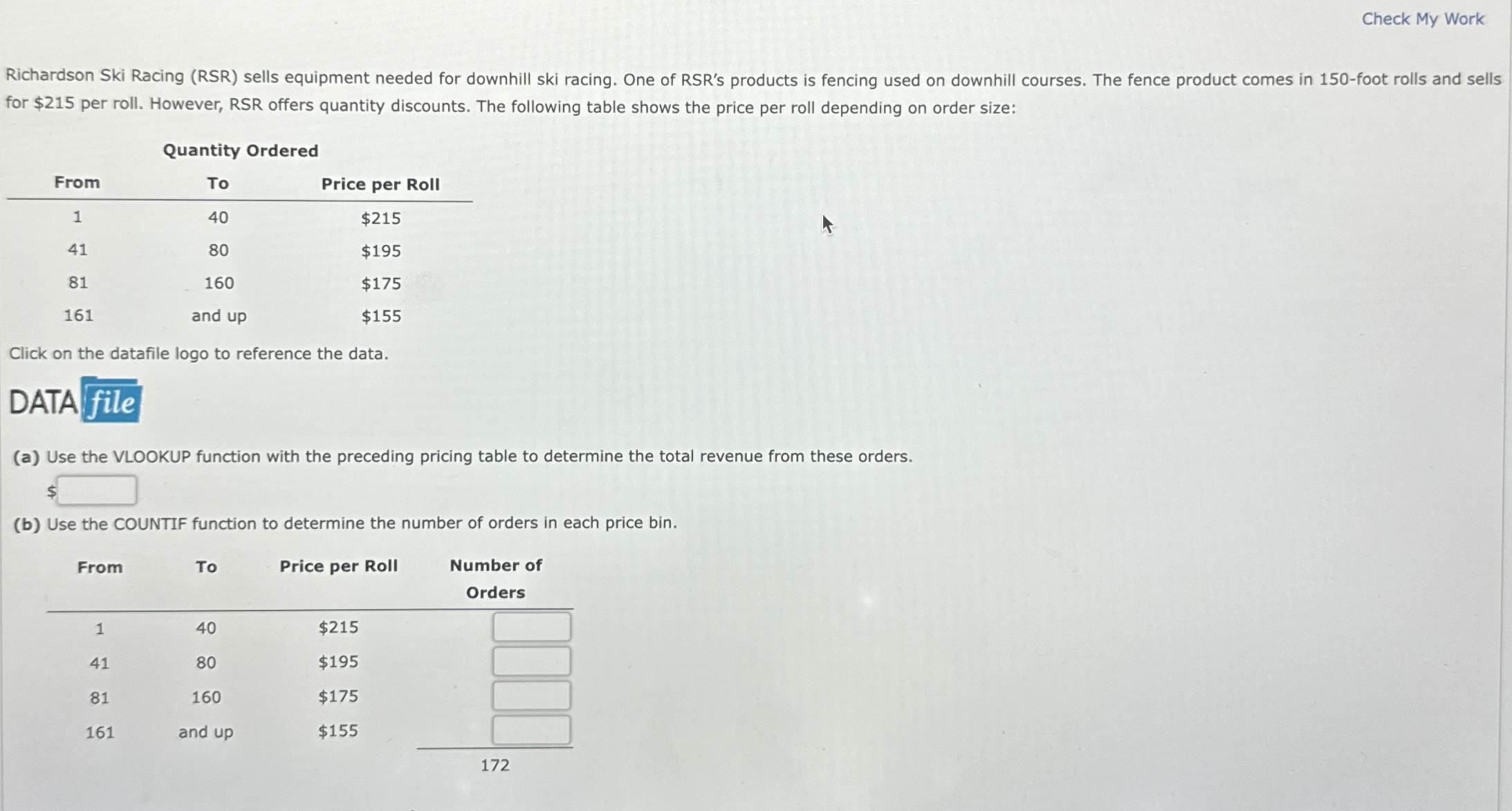 Solved Check My WorkRichardson Ski Racing (RSR) ﻿sells | Chegg.com