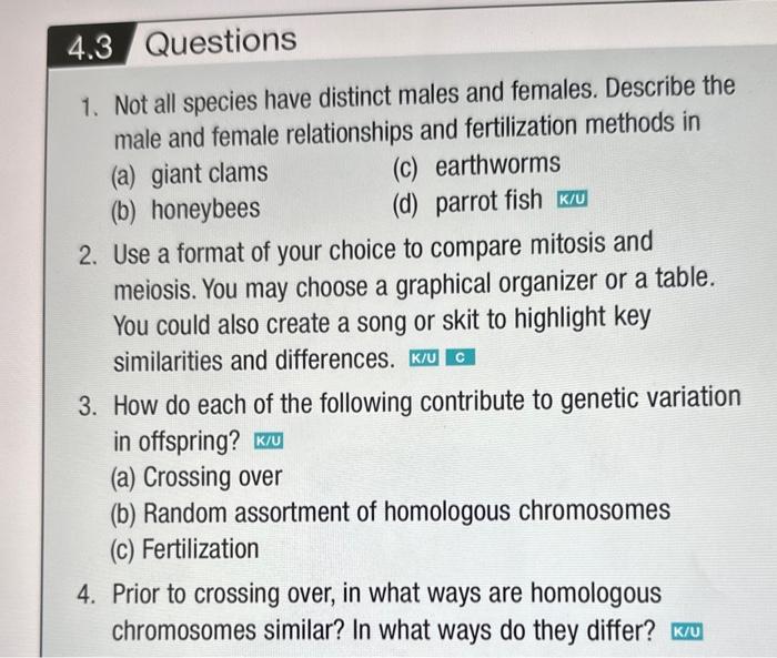 Solved 1. Not all species have distinct males and females. | Chegg.com