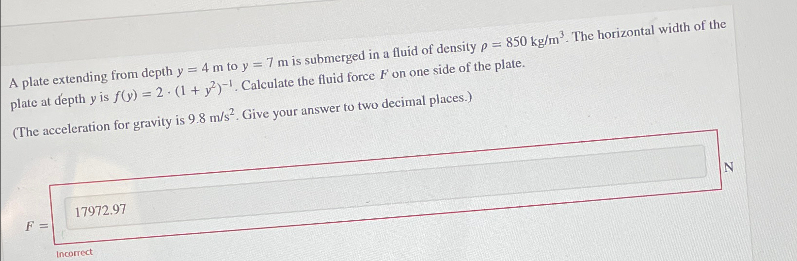 Solved A plate extending from depth y=4m ﻿to y=7m ﻿is | Chegg.com