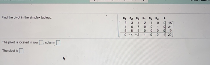Solved Find the pivot in the simplex tableau. X1 X2 X3 S1 S2 | Chegg.com