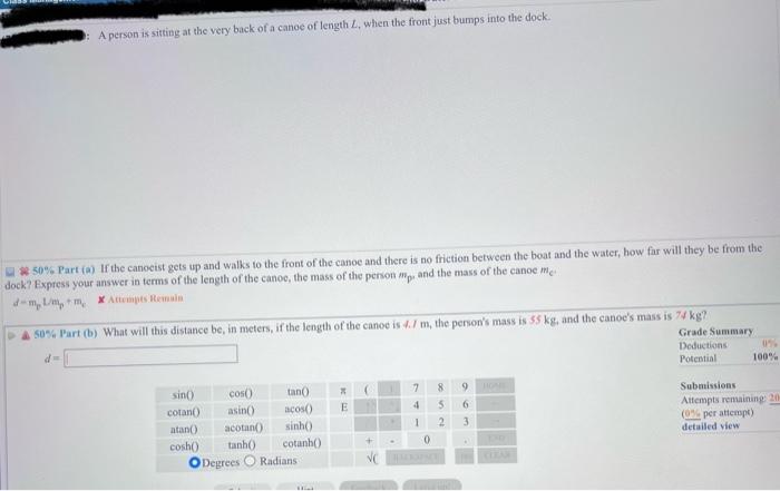 Solved A person is sitting at the very back of a canoe of | Chegg.com