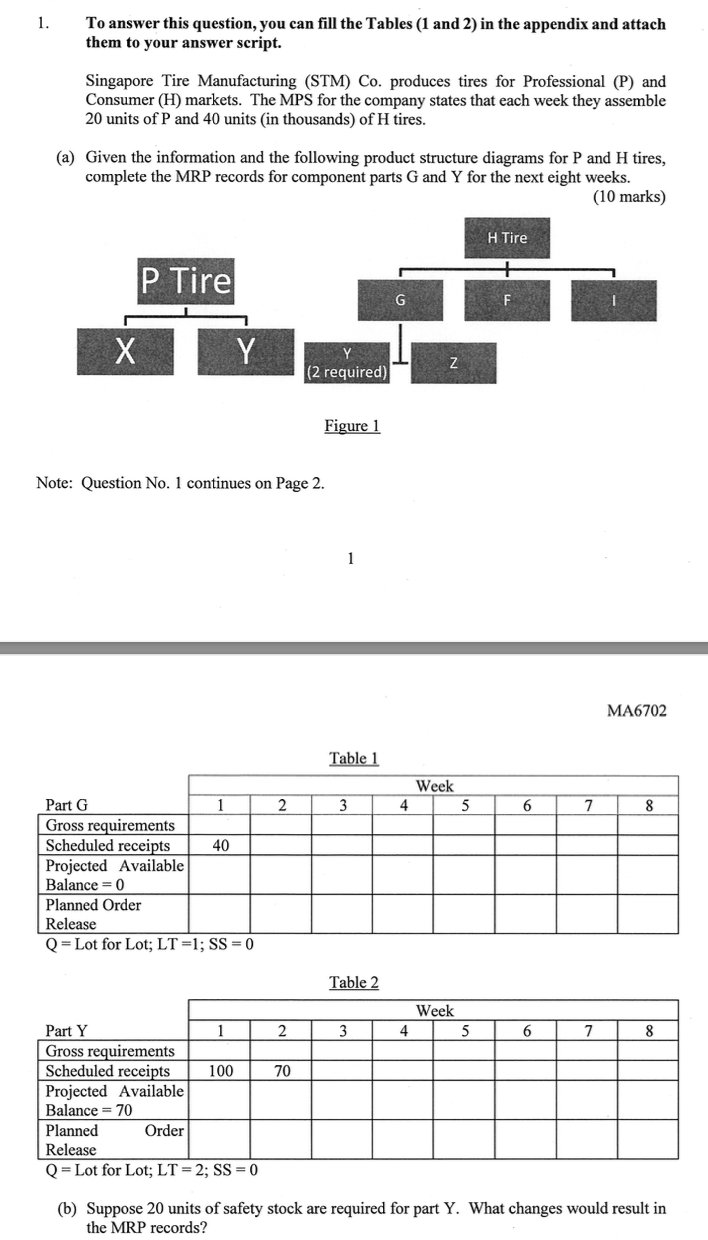 Solved To answer this question, you can fill the Tables (1 | Chegg.com