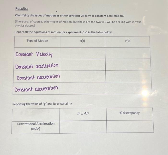 Experiment 2: Constant Acceleration Table 2: Position | Chegg.com