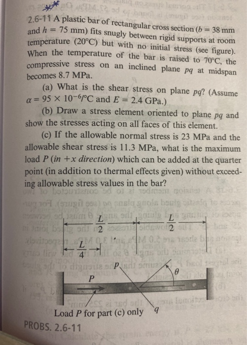 Solved 2.6-11 A plastic bar of rectangular cross section (b | Chegg.com