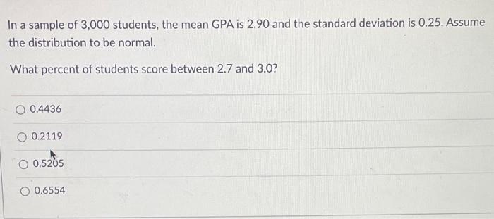 Solved In a sample of 3,000 students, the mean GPA is 2.90 | Chegg.com